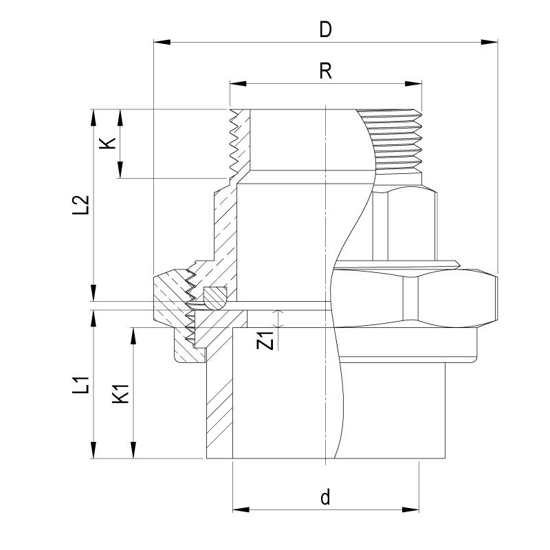 Fitvalf u-pvc brass male threaded union